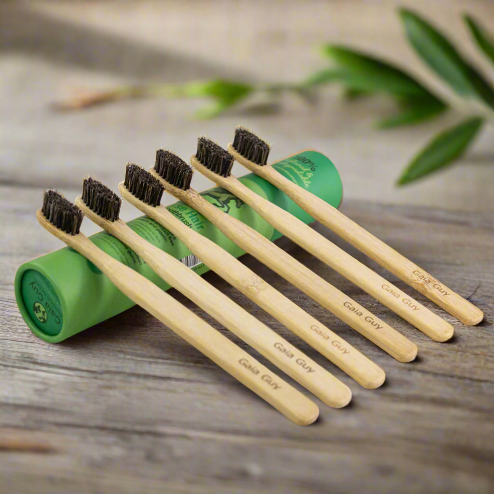 Bamboo and Horsehair Toothbrush - Natural Bristle Toothbrush Medium-So ...