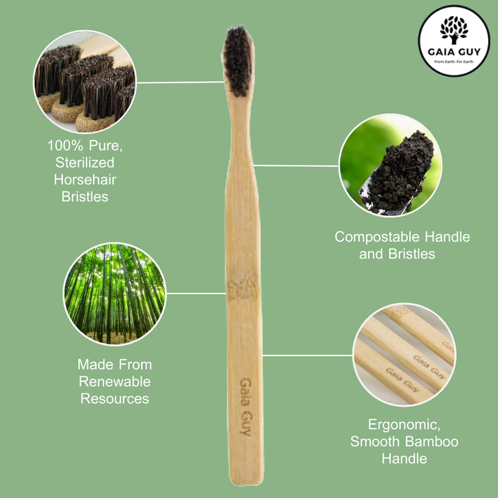 Bamboo Horsehair Toothbrush – Natural Bristle, Medium-Soft – Gaia Guy