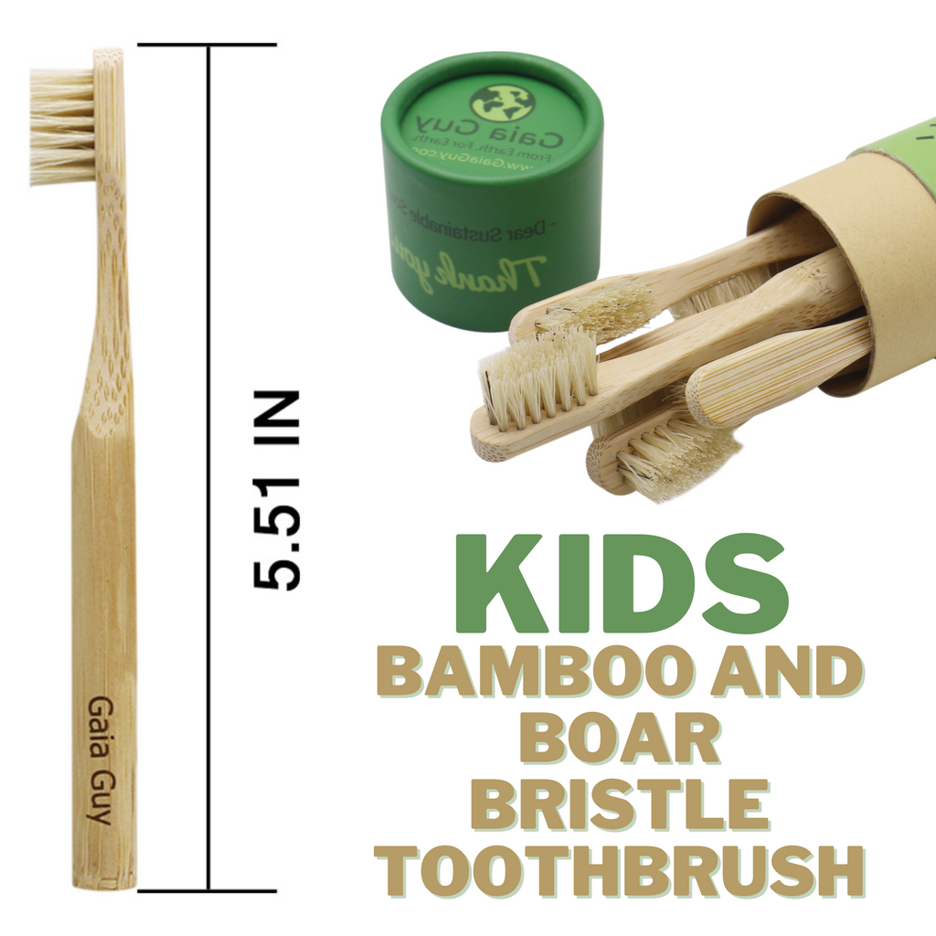 Natural Bristle Bamboo Toothbrush for Kids (Boar Hair ONLY) - 6-Pack o ...