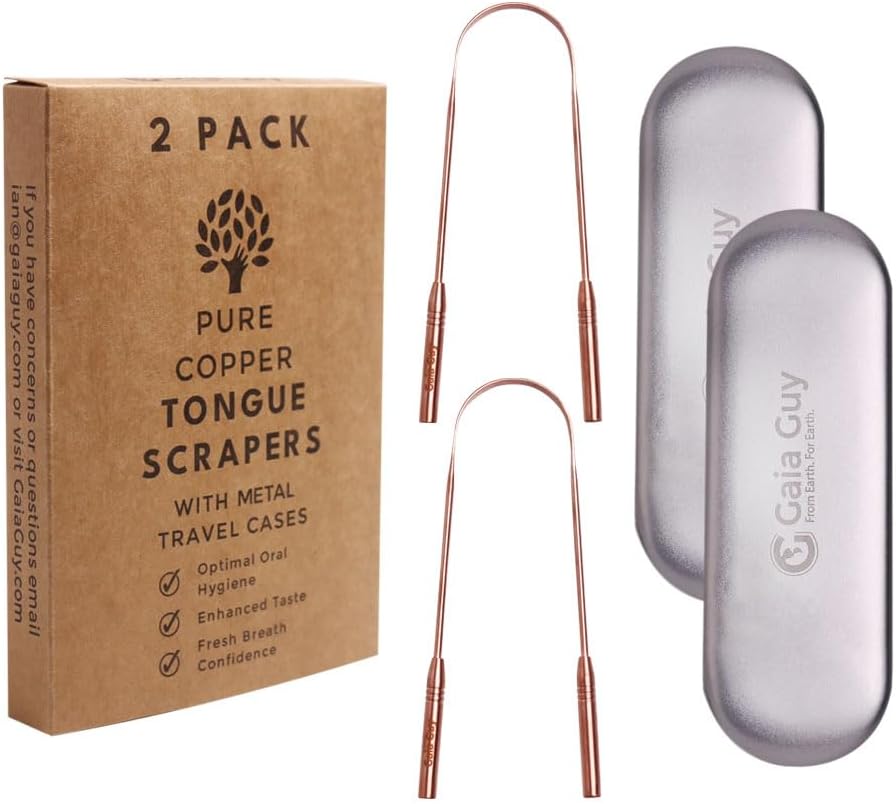 Copper Tongue Scraper with Metal Case - 2 Pack - Plastic Free Tongue S ...