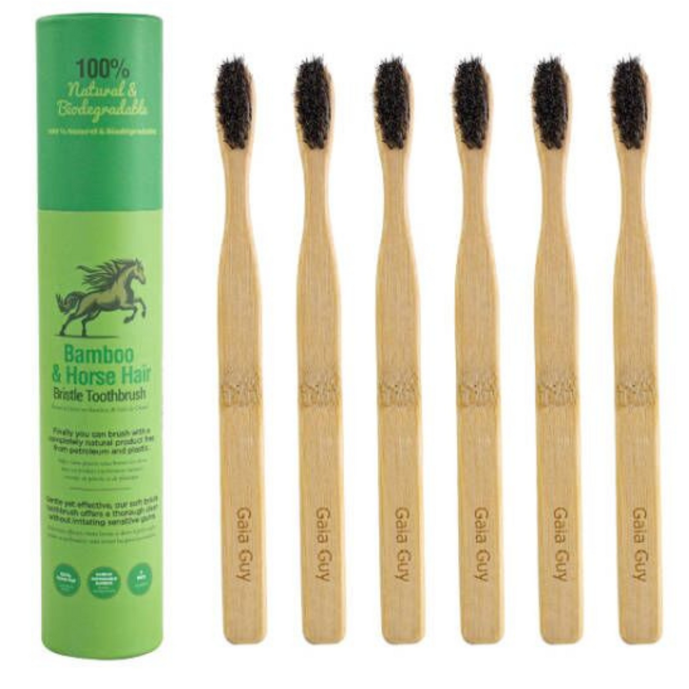 Bamboo Horsehair Toothbrush – Natural Bristle, Medium-Soft – Gaia Guy