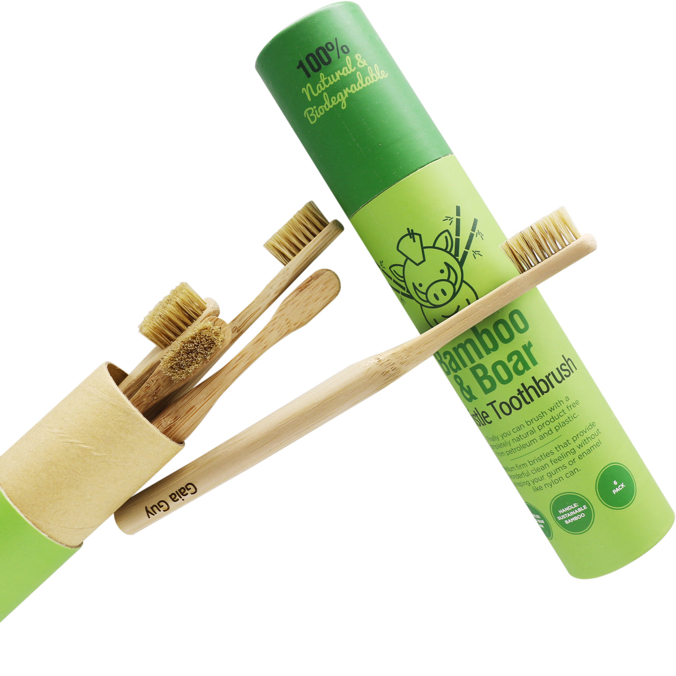 Natural Bristle Bamboo Toothbrush With Boar Hair - 6-pack – Gaia Guy